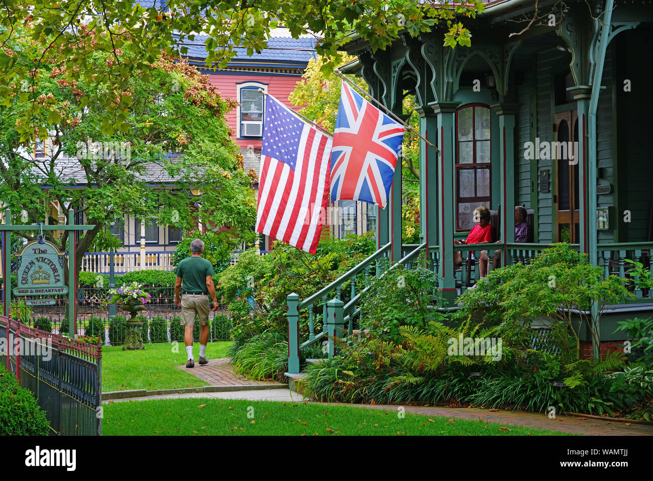 CAPE MAY, NJ -14 AUG 2019- View of colorful historic Victorian houses ...