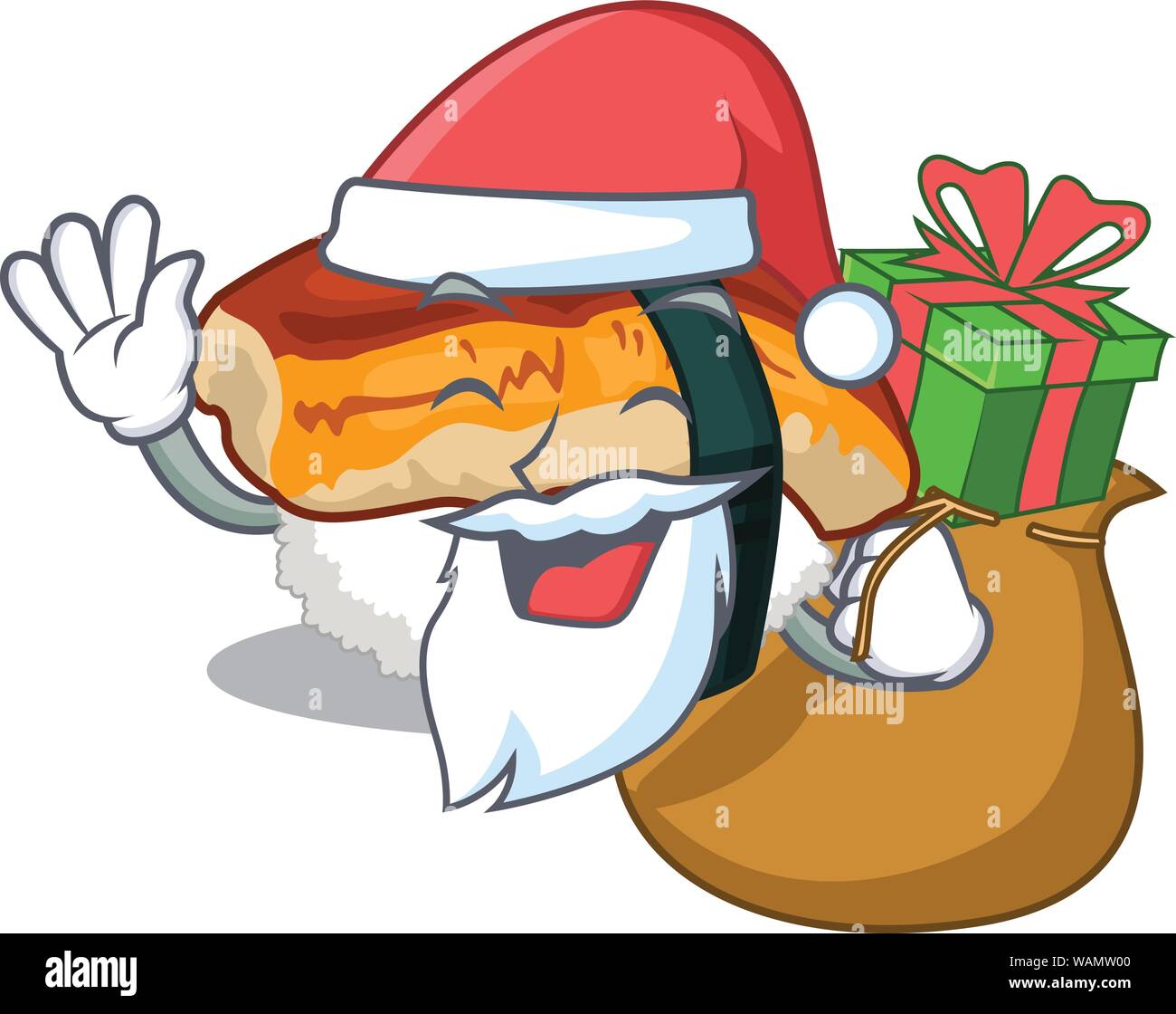 Santa with gift sushi unagi in the cartoon shape Stock Vector Image ...