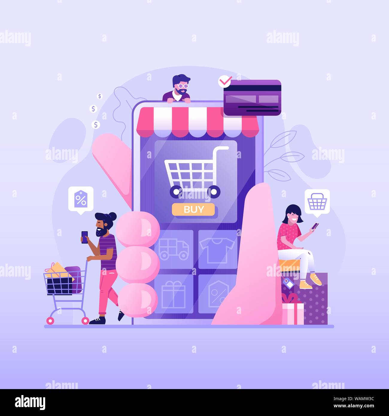 People on Online Mobile Shopping Flat Concept Stock Vector Image & Art ...