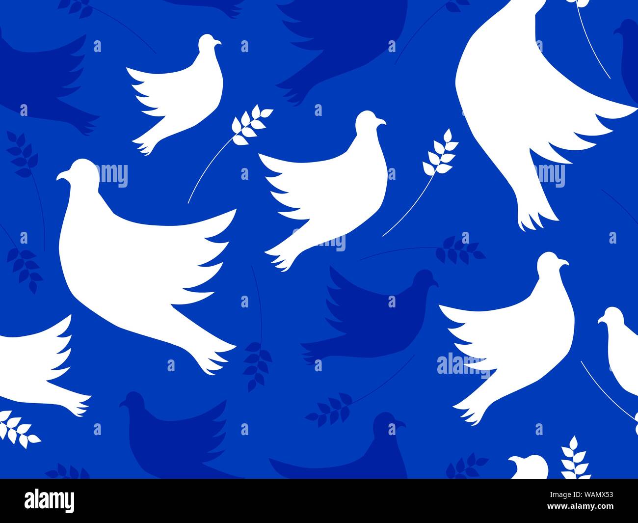 Dove with olive branch seamless pattern. Flying pigeons, symbol of ...