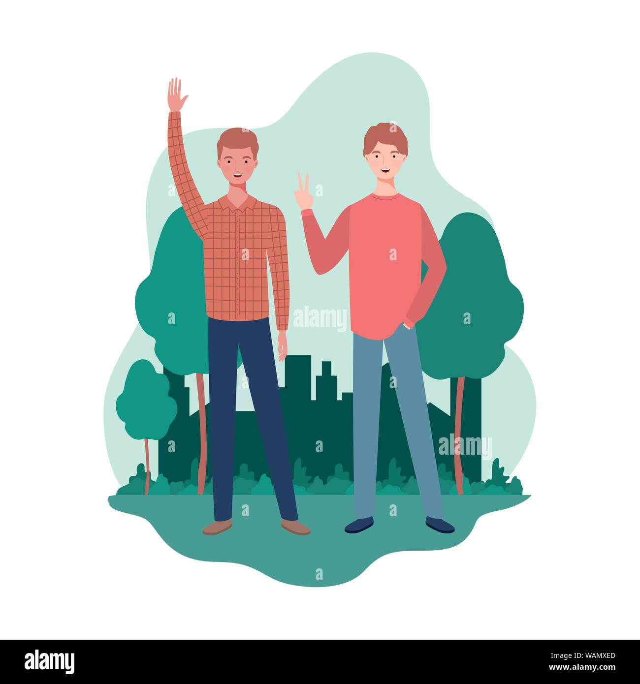 young men standing with landscape background Stock Vector Image & Art ...