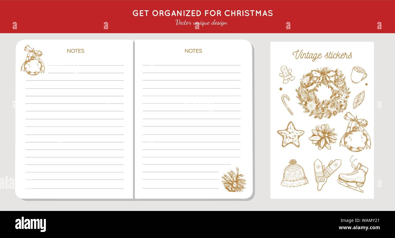 Before Merry Christmas organizer, planner, notepad, diary with vector ...