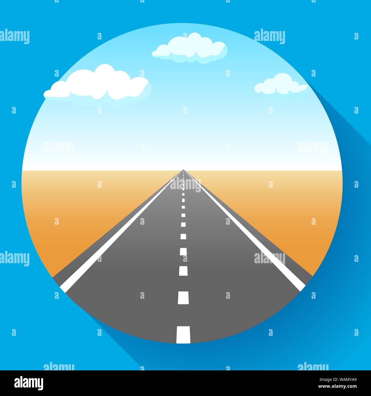 Landscape with sky and clouds, land and asphalt road with marking ...