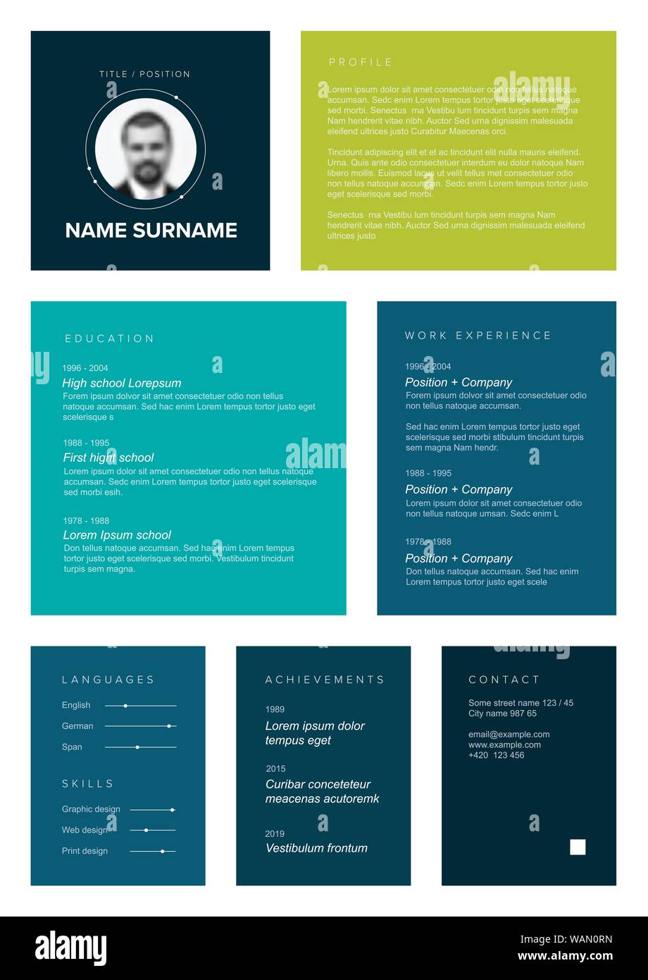 Vector dark minimalist cv / resume template with color blocks design ...