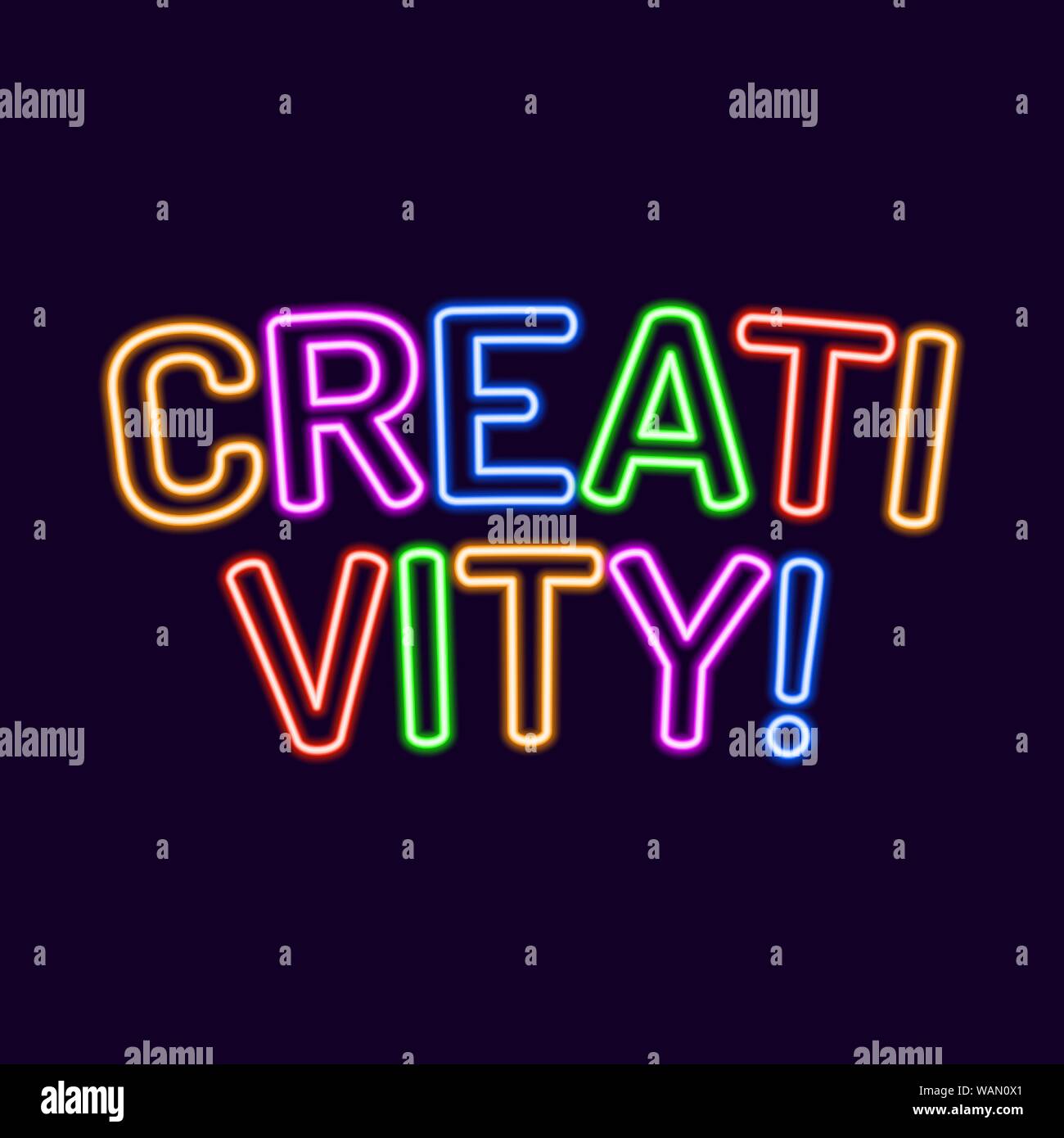 Creativity lettering Neon font 80s text letter glow light Retro techno ...