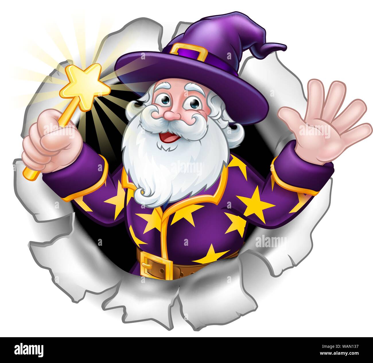 Cartoon wizard waving magic wand hi-res stock photography and images ...