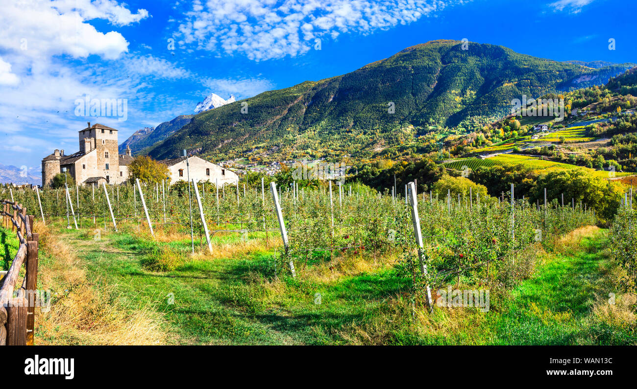 Impressive Alps mountains landscape, beautiful valley of castles and ...
