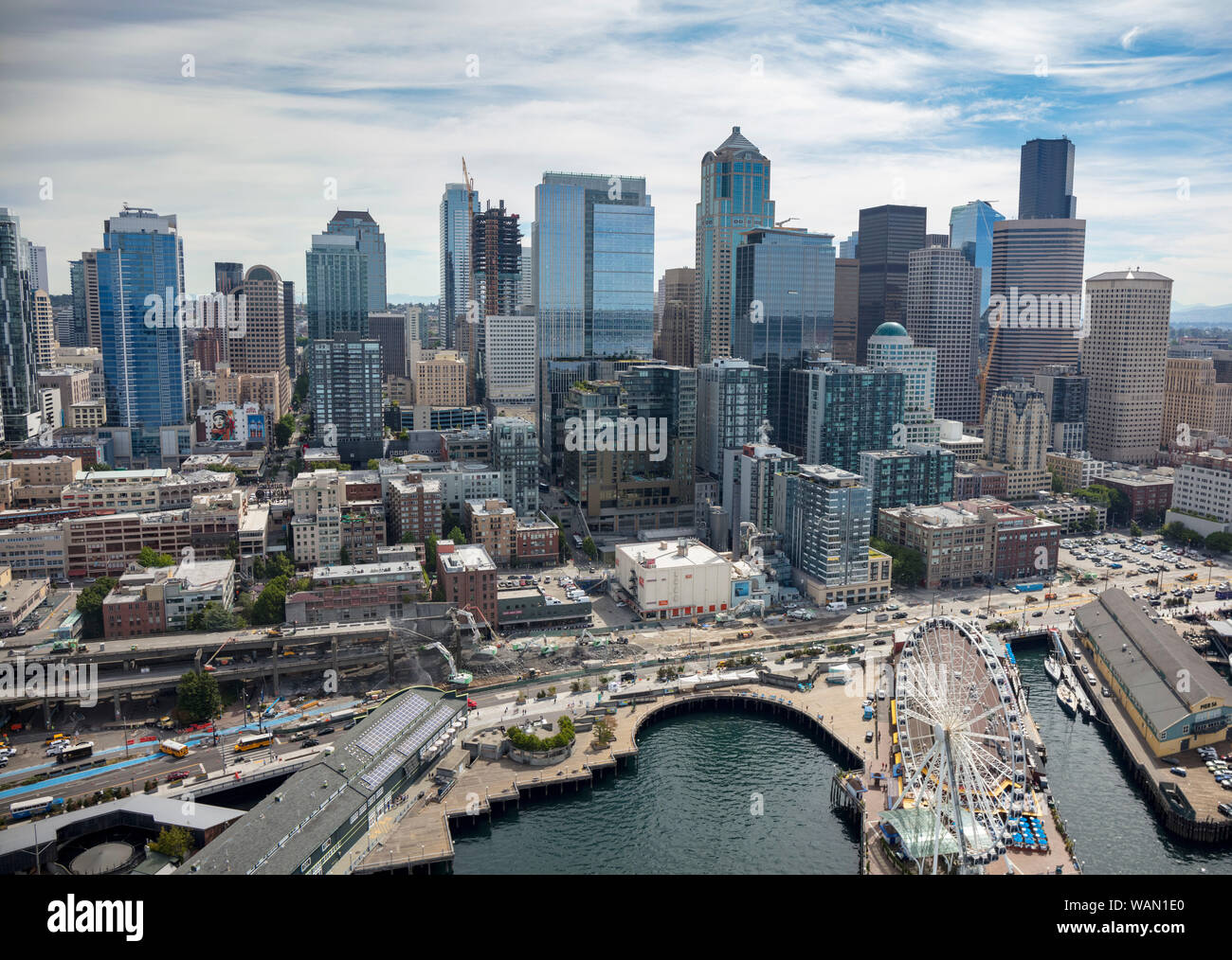 aerial view of skyscrapers, downtown Seattle, Washington State, USA ...