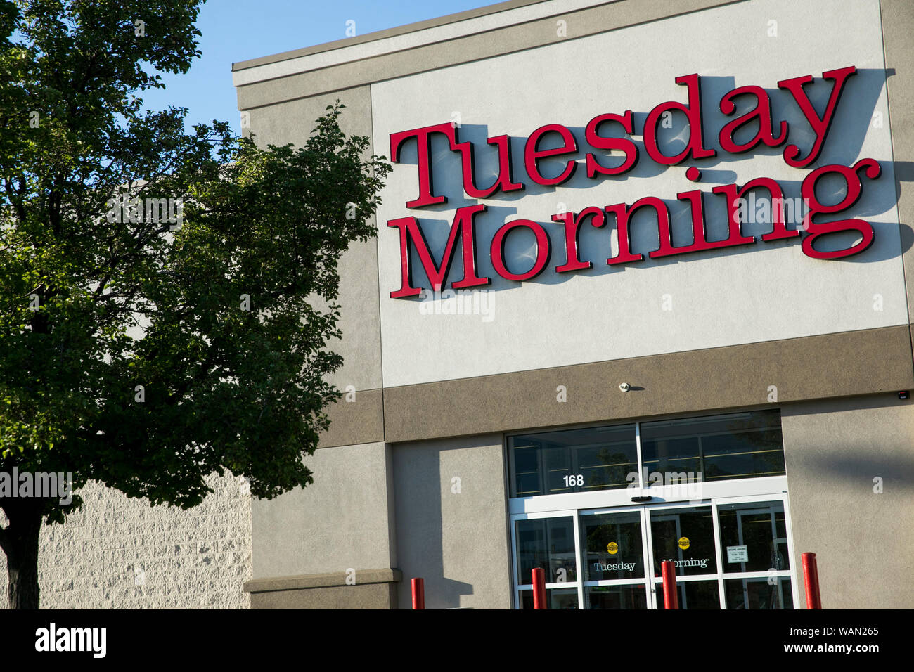 A logo sign outside of a Tuesday Morning retail store location in Orem ...