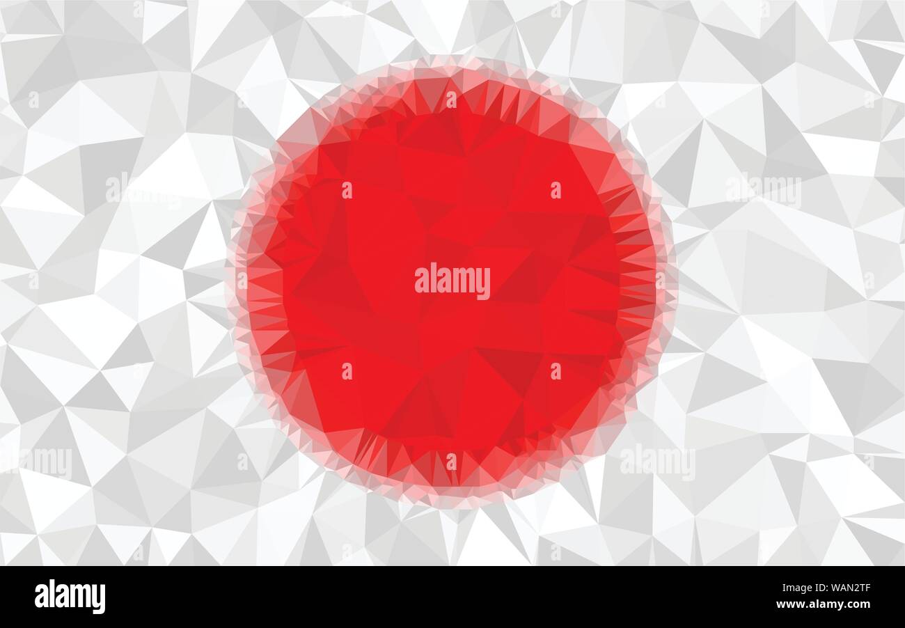 Dark Red circle,, flag Japan, White triangular low poly, Mosaic pattern ...