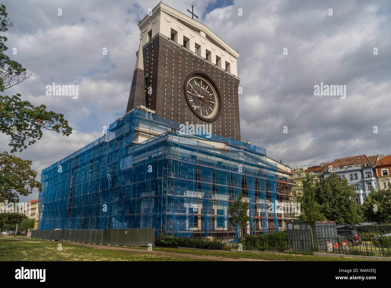 The facade of the modernist church of the Most Sacred Heart of Our Lord ...