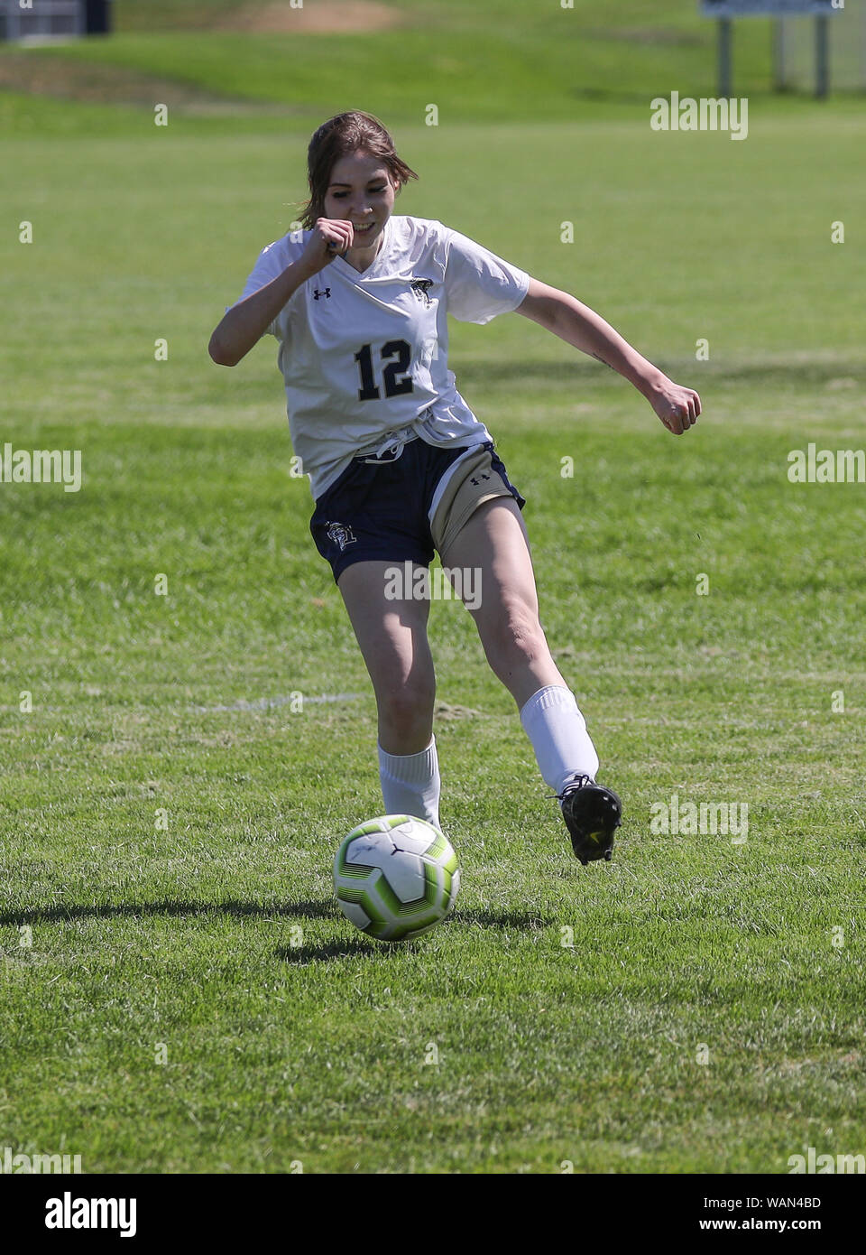 Girls Soccer Action With Timberlake Vs Lake City High School In Coeur Dalene Idaho Stock