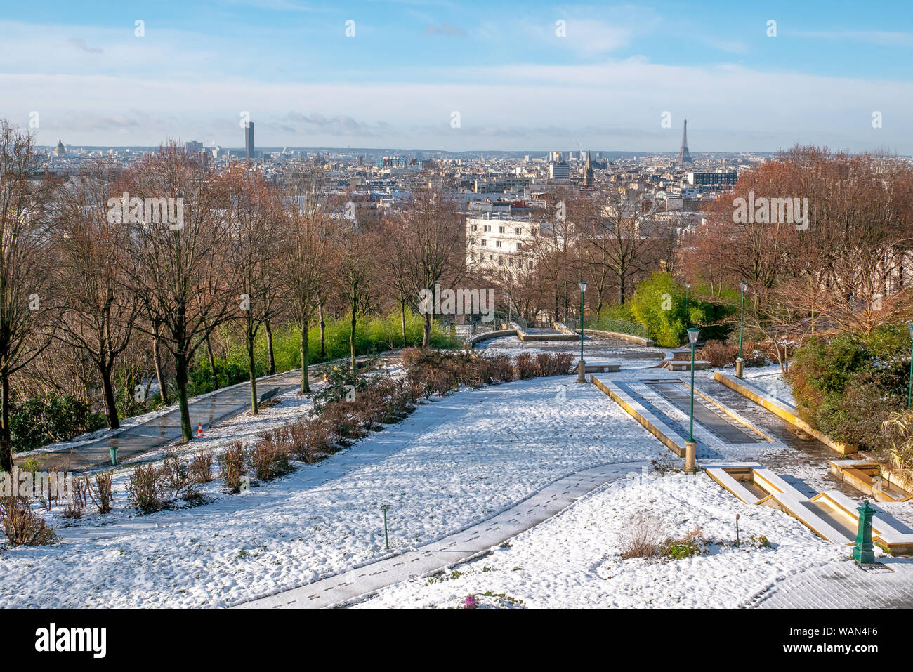 Landscape view from Park Belleville, Paris, with the ground covered by ...