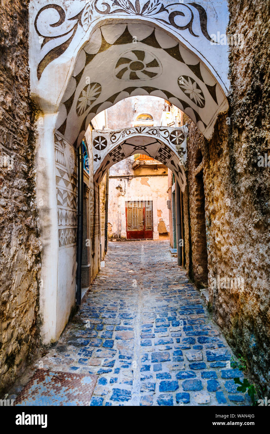 Unique beautiful traditional village Pyrgi in Chios island. called as ...