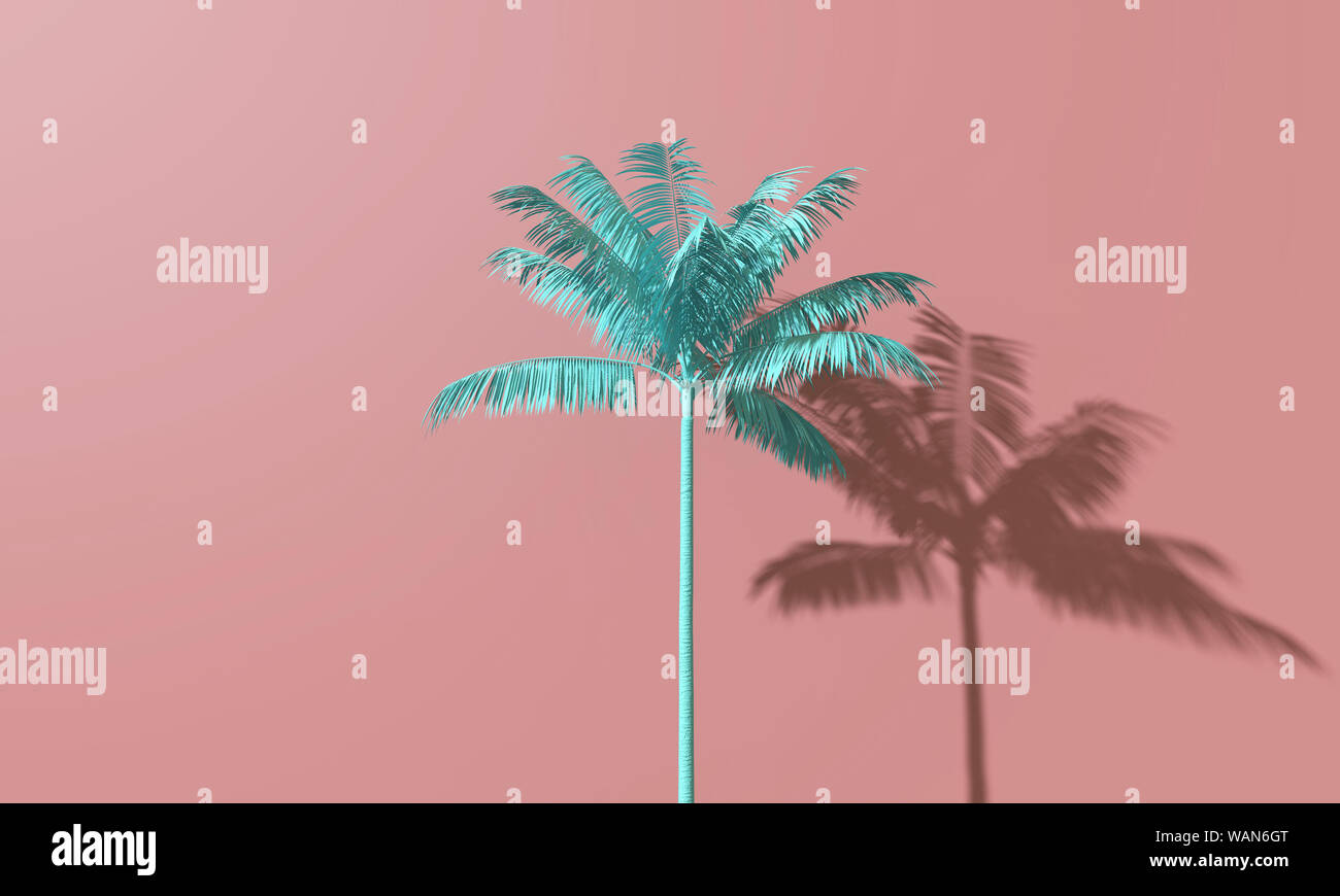 Bright summer colourful palm tree tropical background. 3D Rendering ...