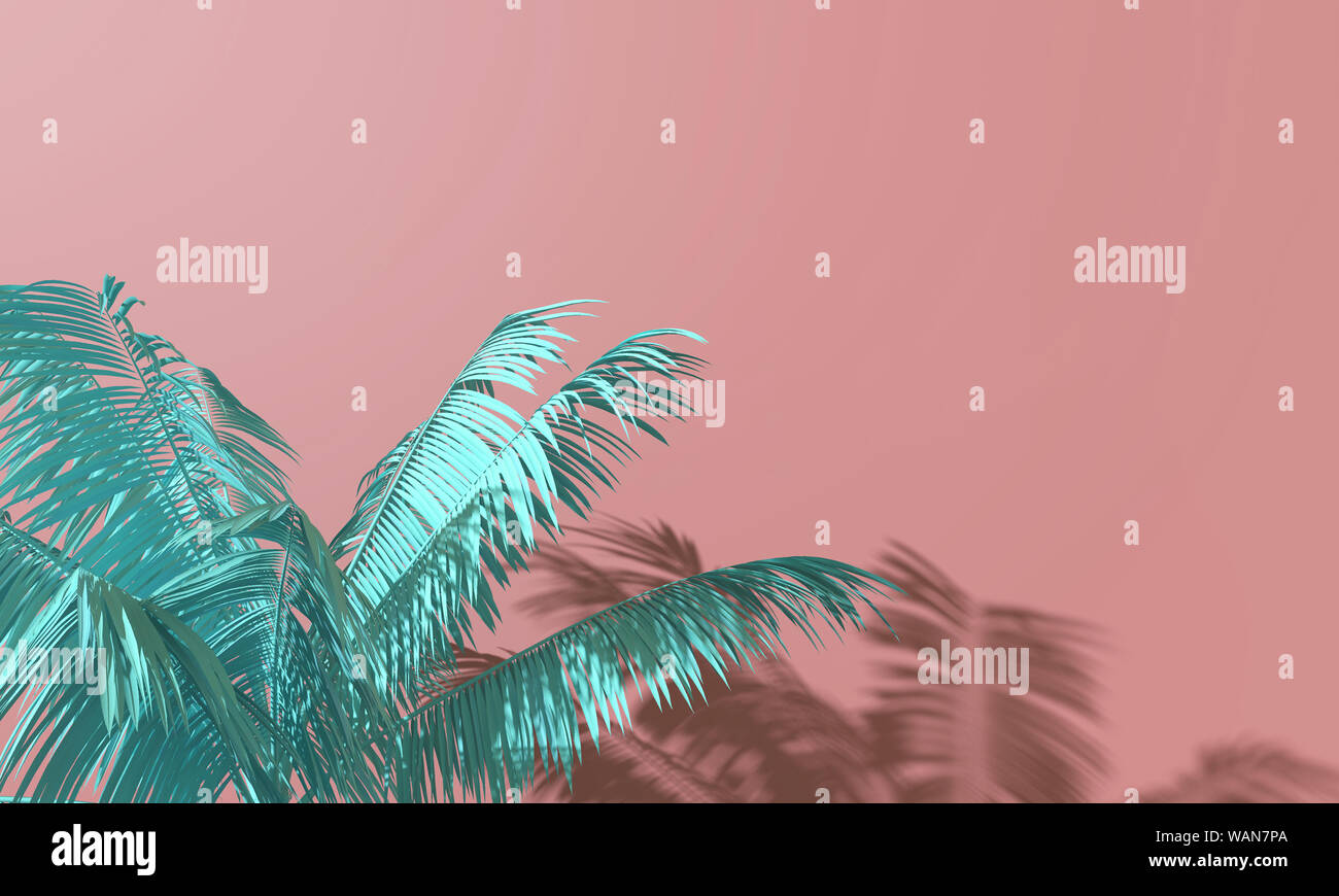 Bright summer colourful palm tree tropical background. 3D Rendering ...