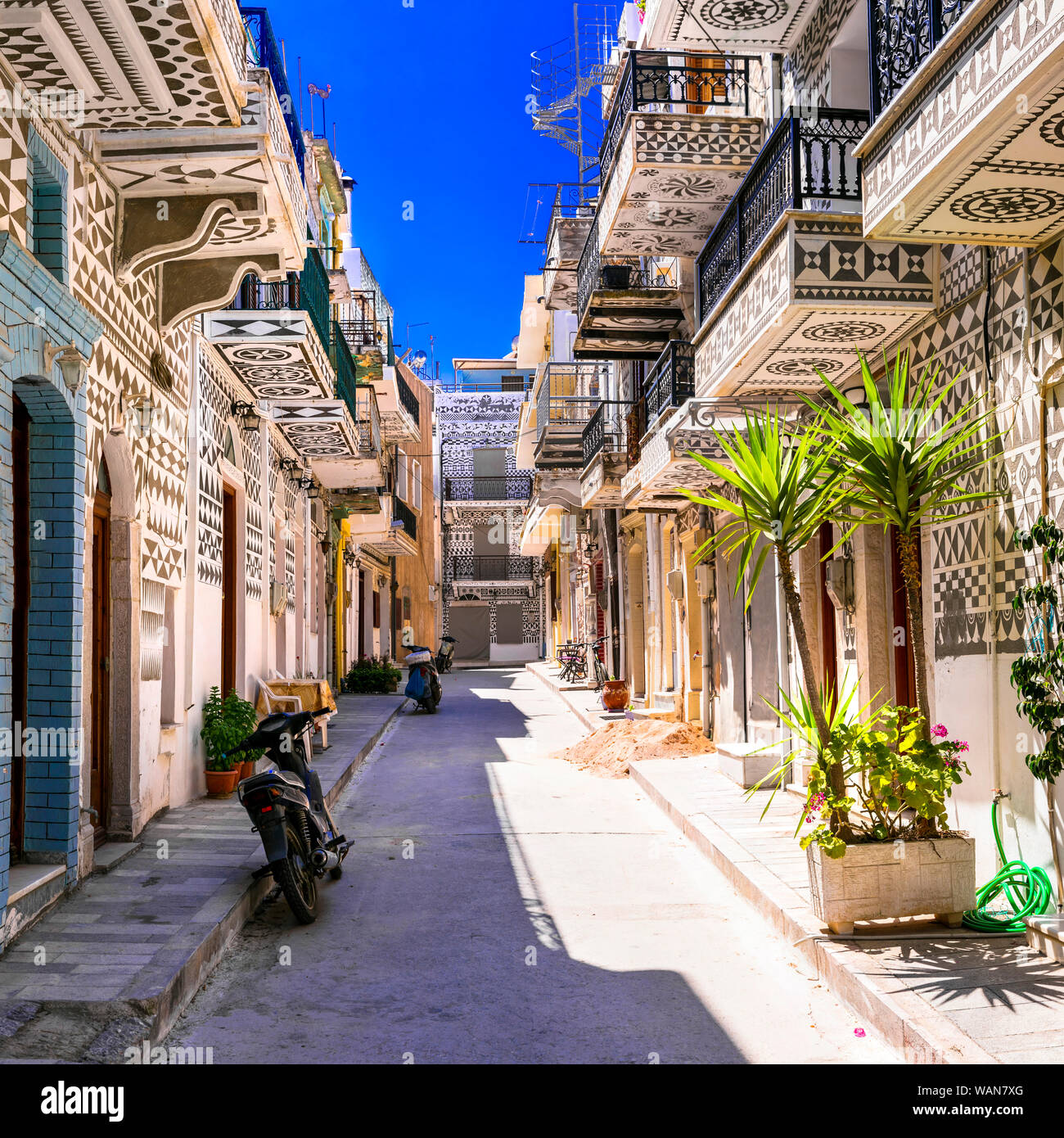Old streets of traditional Pyrgi village,Chios island,Greece Stock ...
