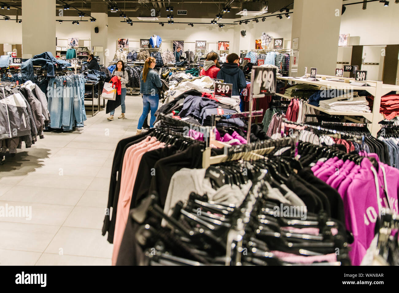 LVIV, UKRAINE - October 27, 2018: fashion clothes shop inside. interior ...
