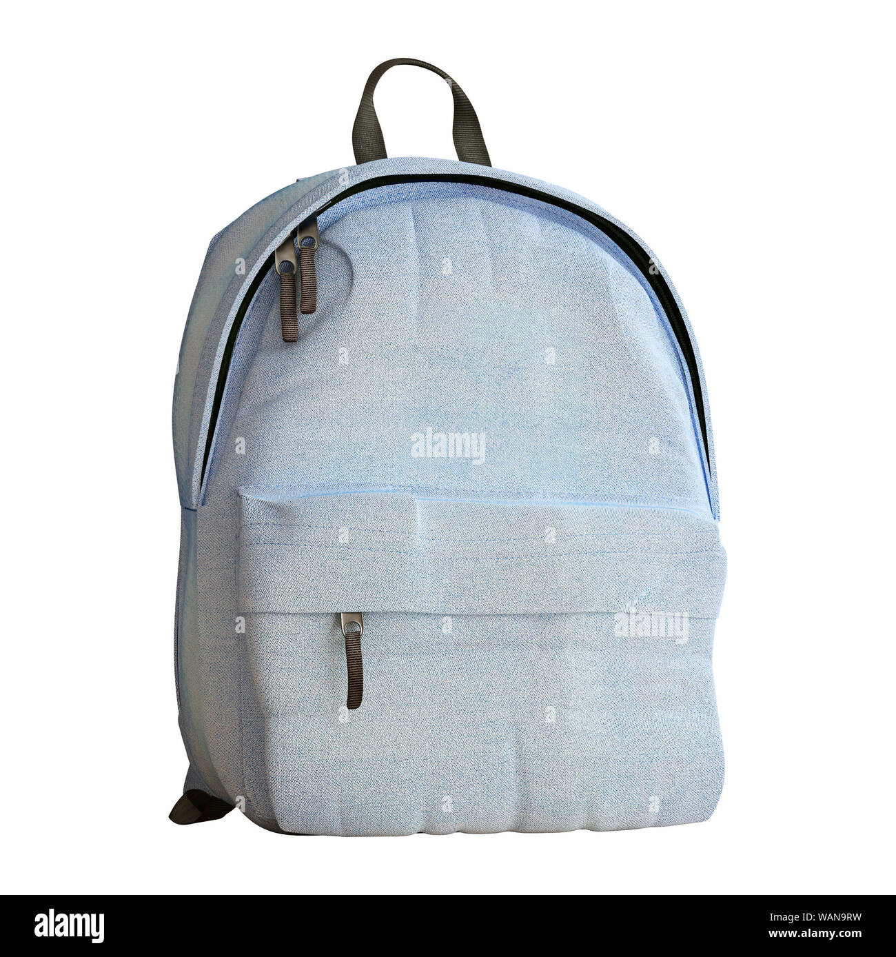 Realistic baby blue backpack isolated on white, close up, mock-up, 3d ...