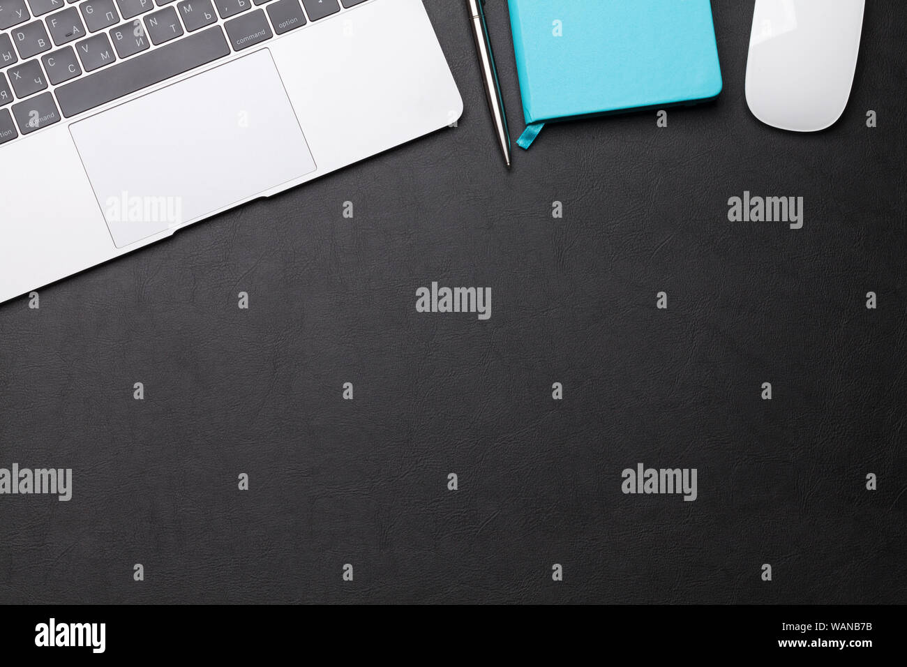 Office workplace table with supplies and computer. Flat lay. Top view ...