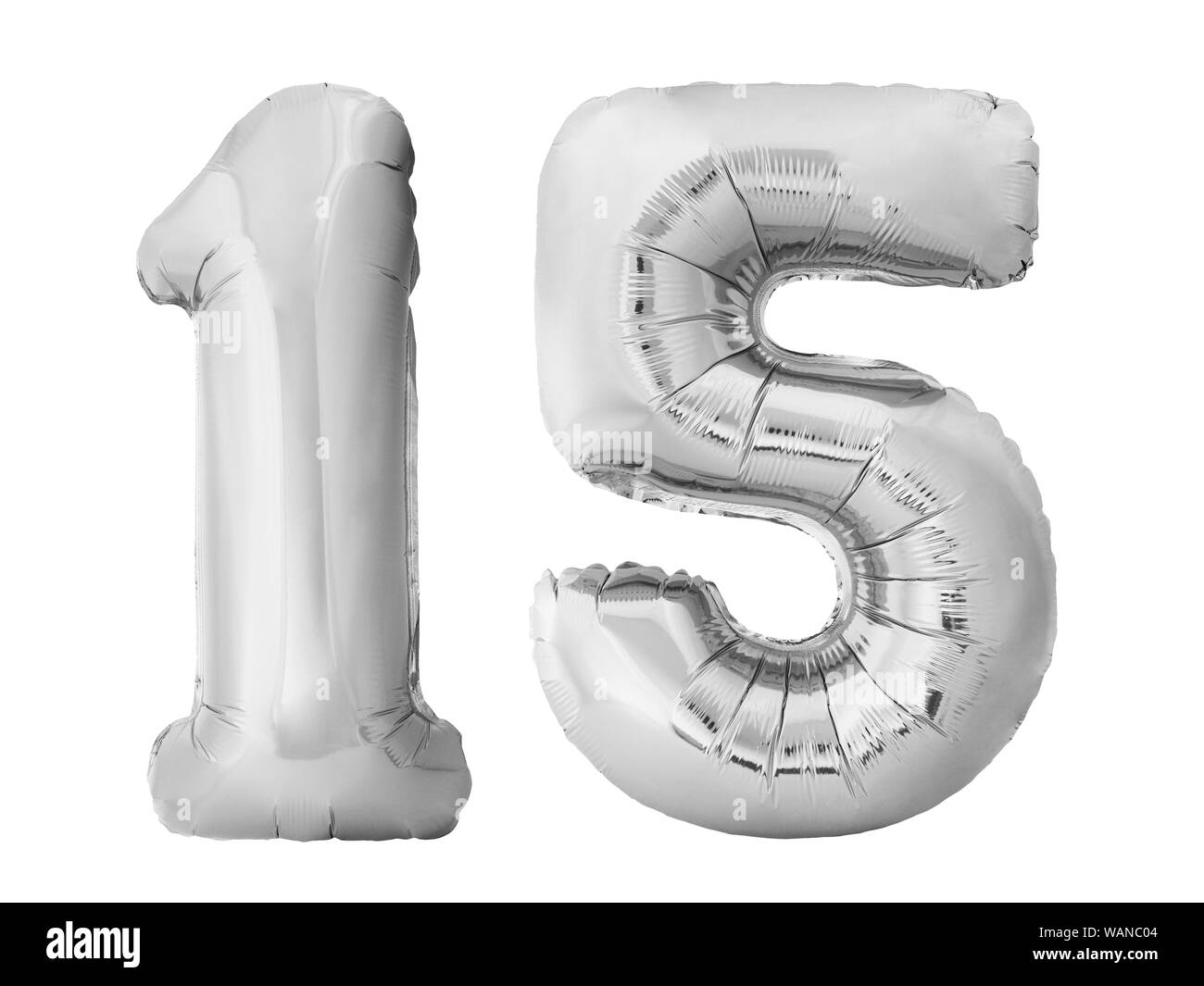 Number 15 fifteen made of silver inflatable balloons isolated on white ...