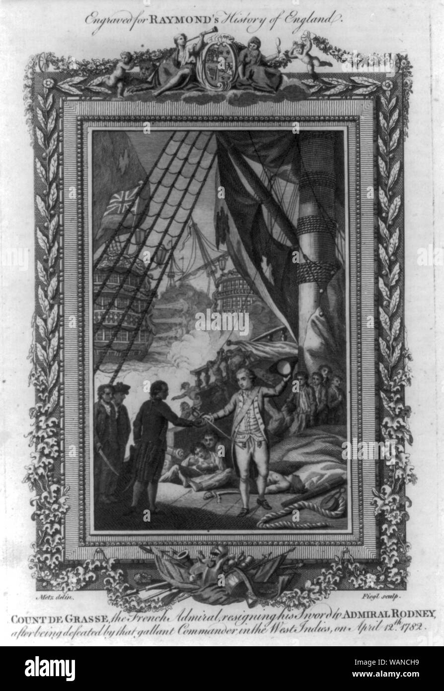 Count de Grasse, the French admiral, resigning his sword to Admiral ...