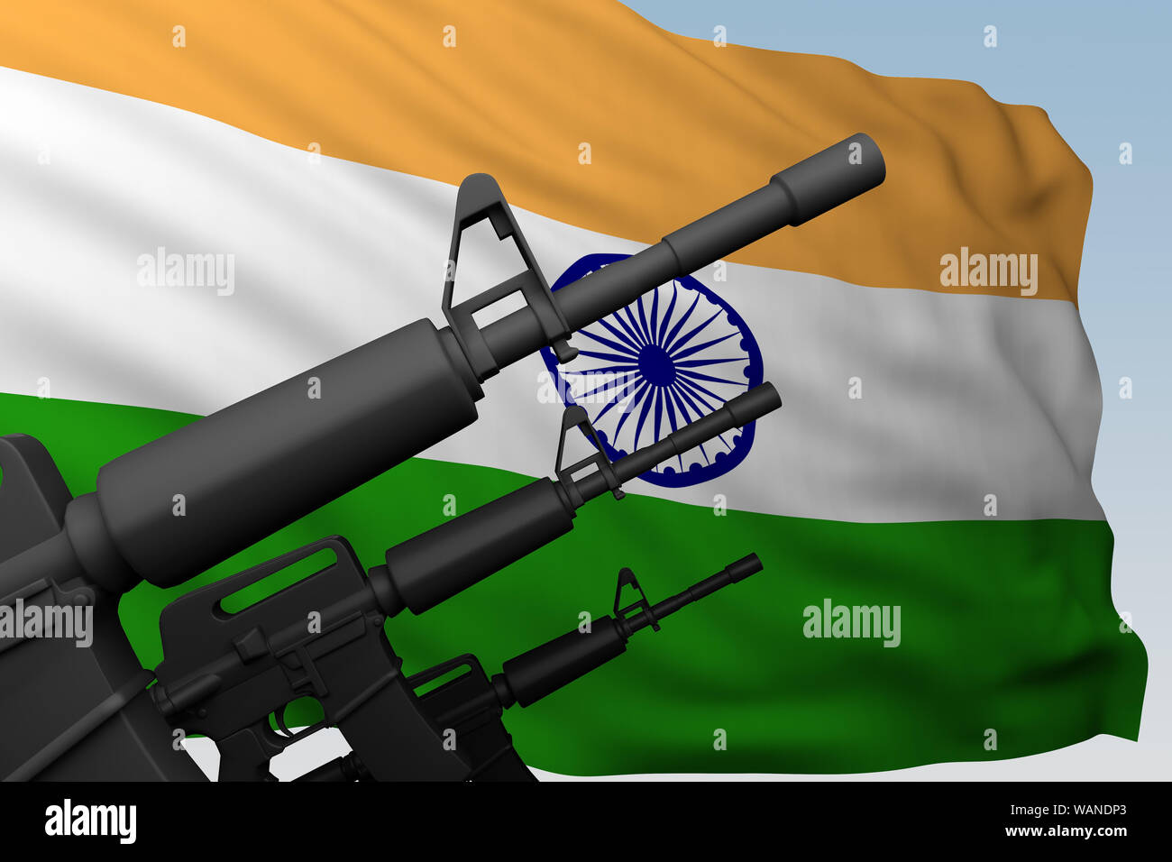 machine gun with flag India. 3d rendering Stock Photo - Alamy