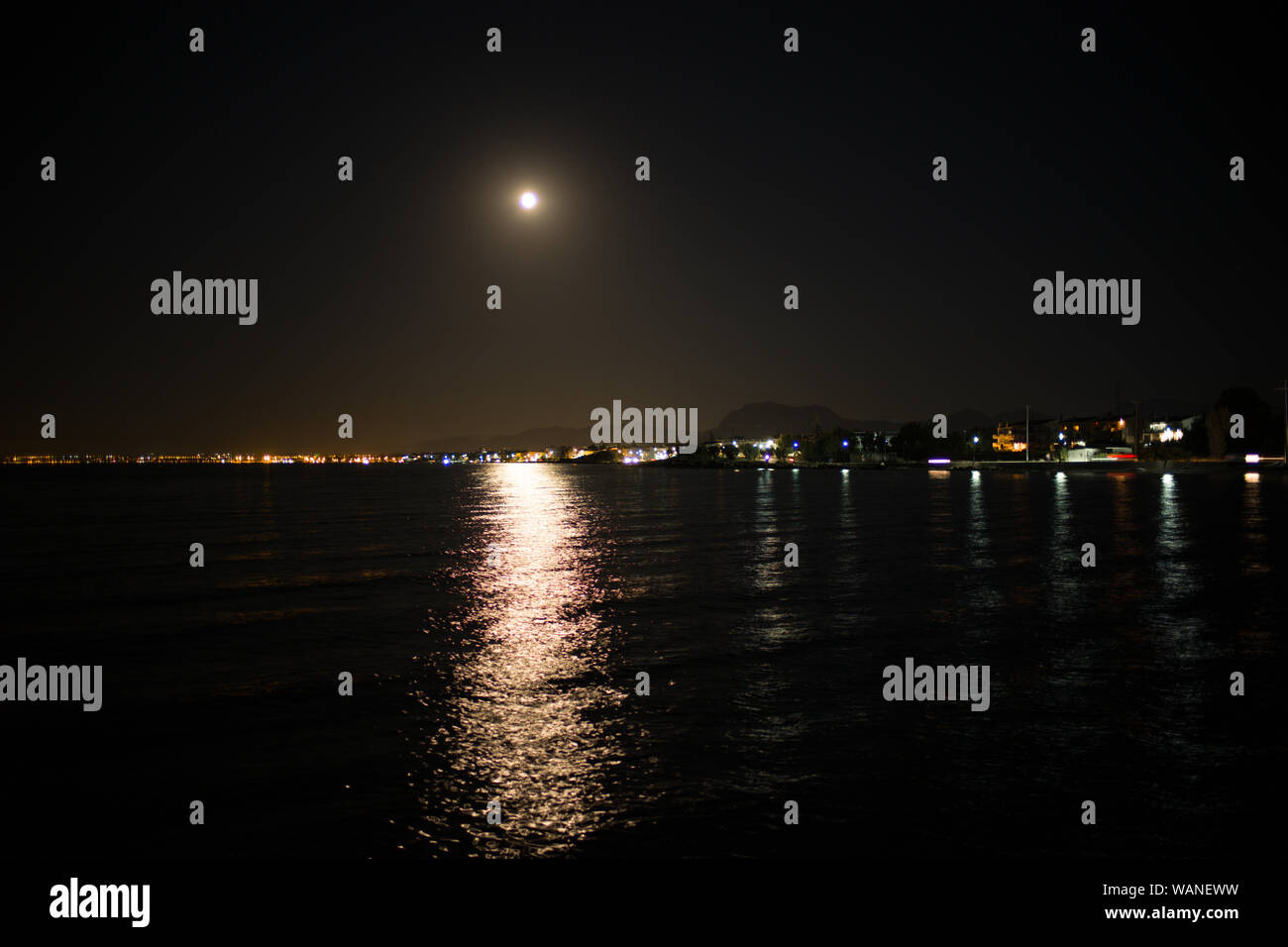 Full moon over acropolis of Corinth, Greece Stock Photo - Alamy