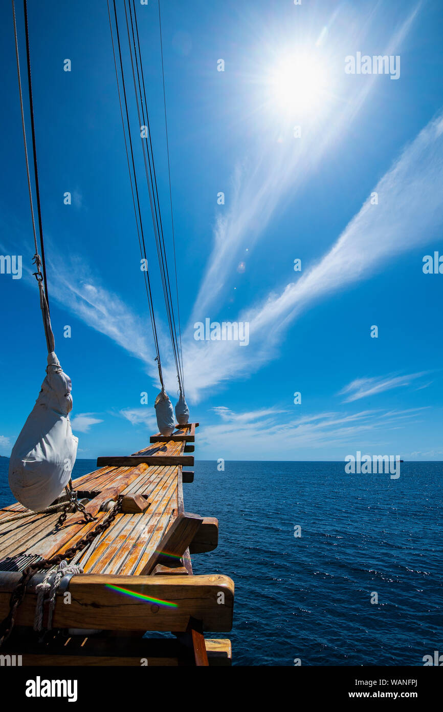 Bow of wooden sailboat at Raja Ampat / Indonesia Stock Photo - Alamy