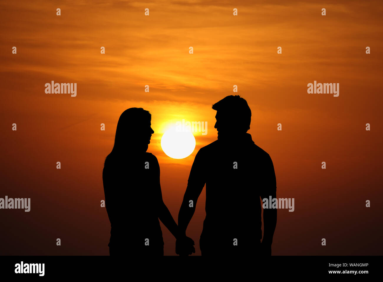 Silhouette Couple Holding Hands