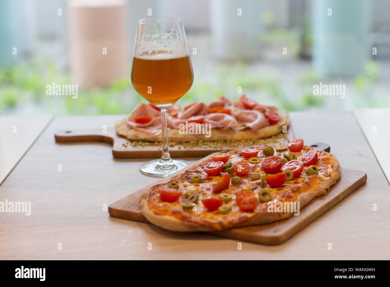 Italian happy hour food detail with pizza and beer glass Stock Photo ...