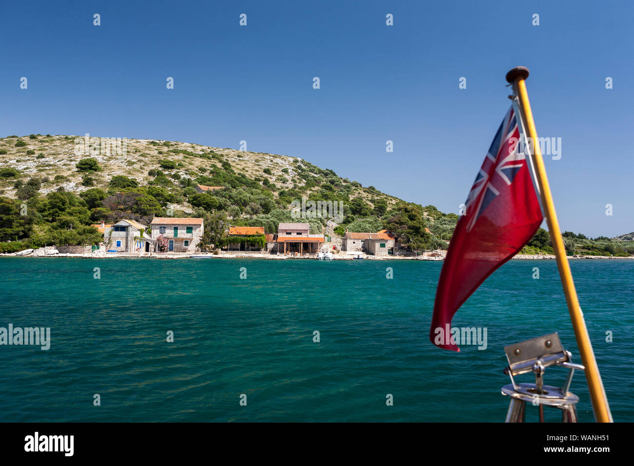 Tiny hamlet inhabited only in Summer on the bay on Otok Lavsa in the ...