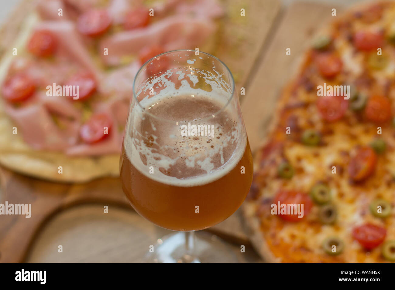 Italian happy hour food detail with pizza and beer glass Stock Photo ...