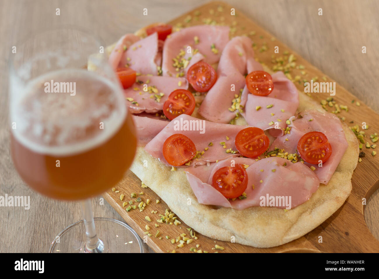 Italian happy hour food detail with pizza and beer glass Stock Photo ...