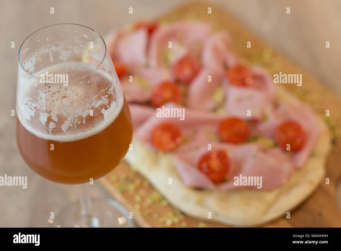 Italian happy hour food detail with pizza and beer glass Stock Photo ...