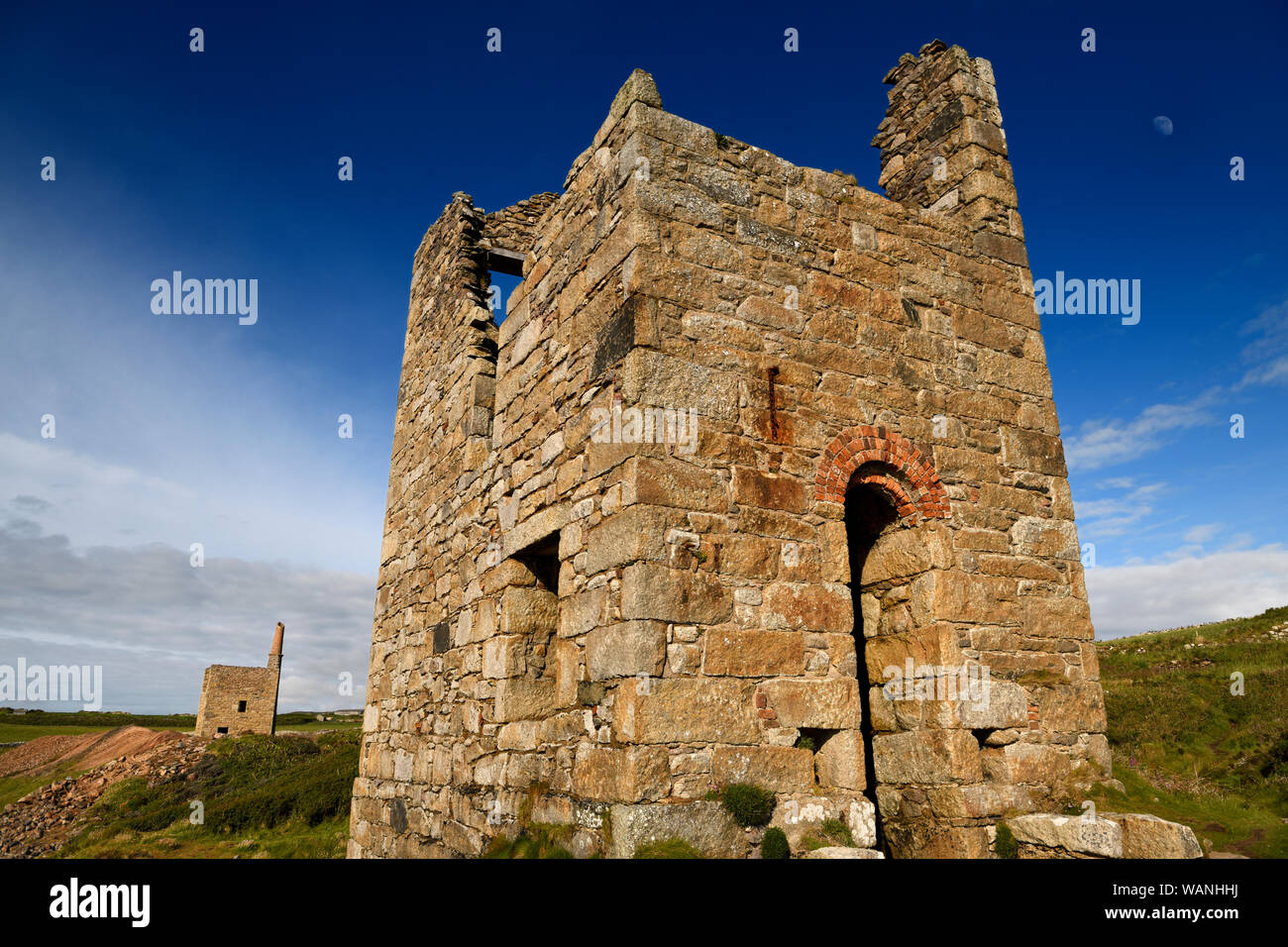 Wheal Edward engine house with West Wheal Owles ruins and moon at ...
