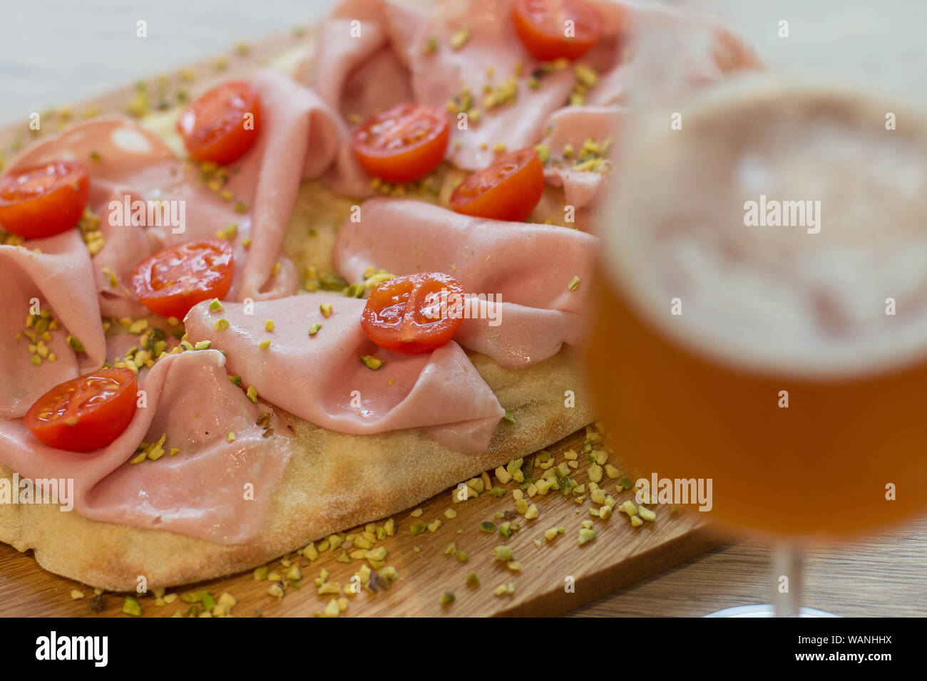 Italian happy hour food detail with pizza and beer glass Stock Photo ...