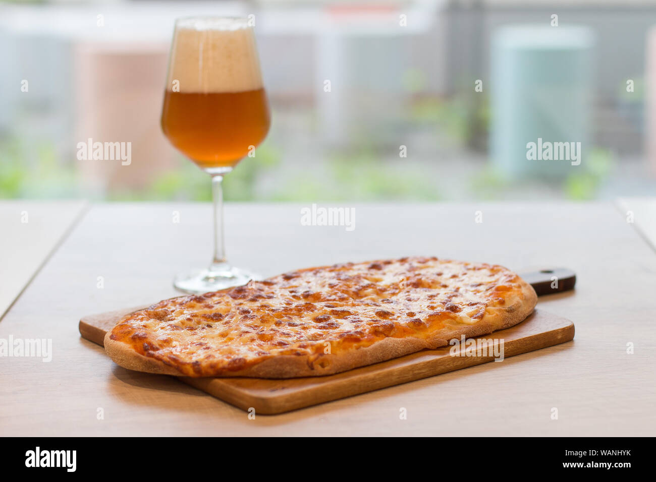 Italian happy hour food detail with pizza and beer glass Stock Photo ...