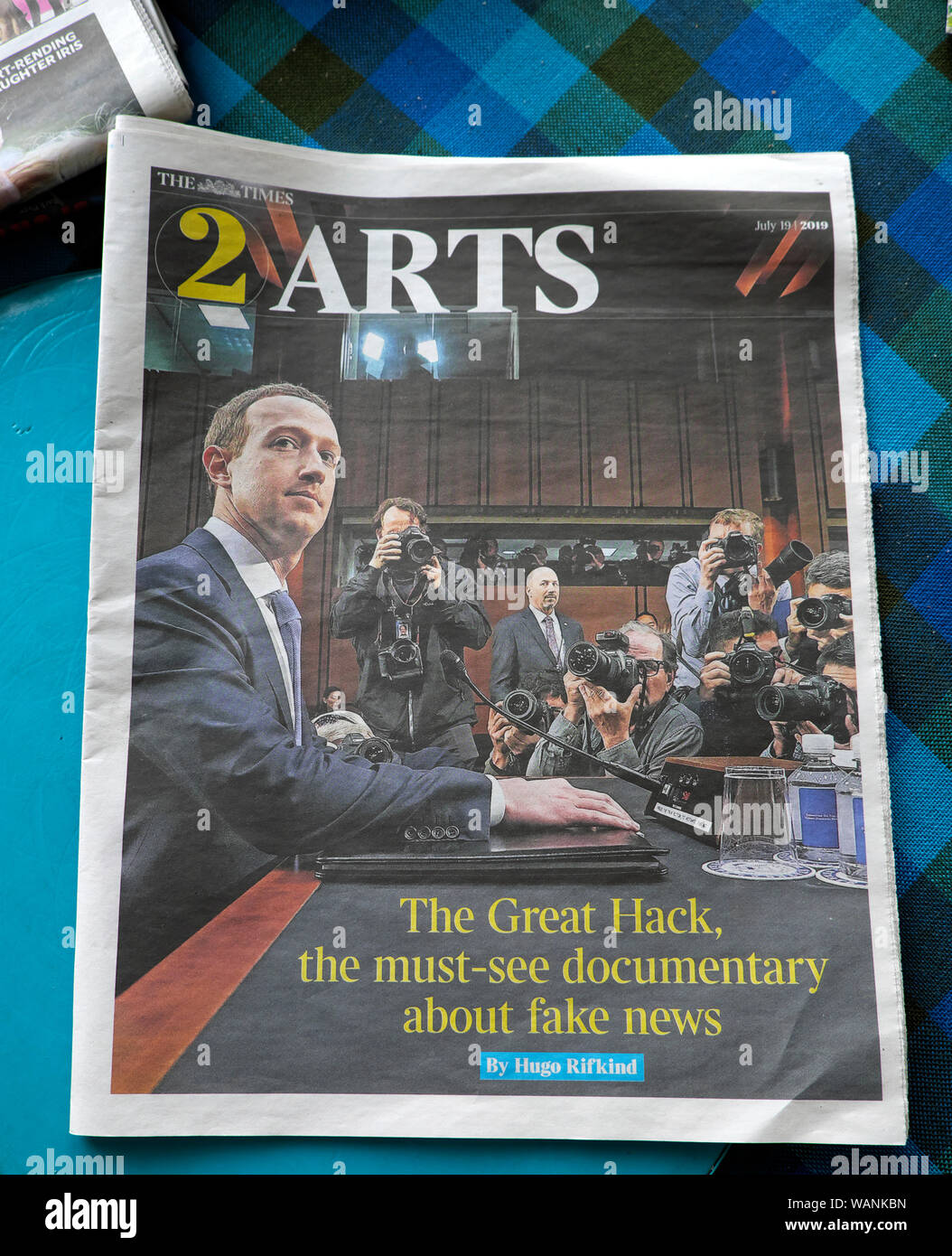 Mark Zuckerberg on the front page of The Times Arts section newspaper ...