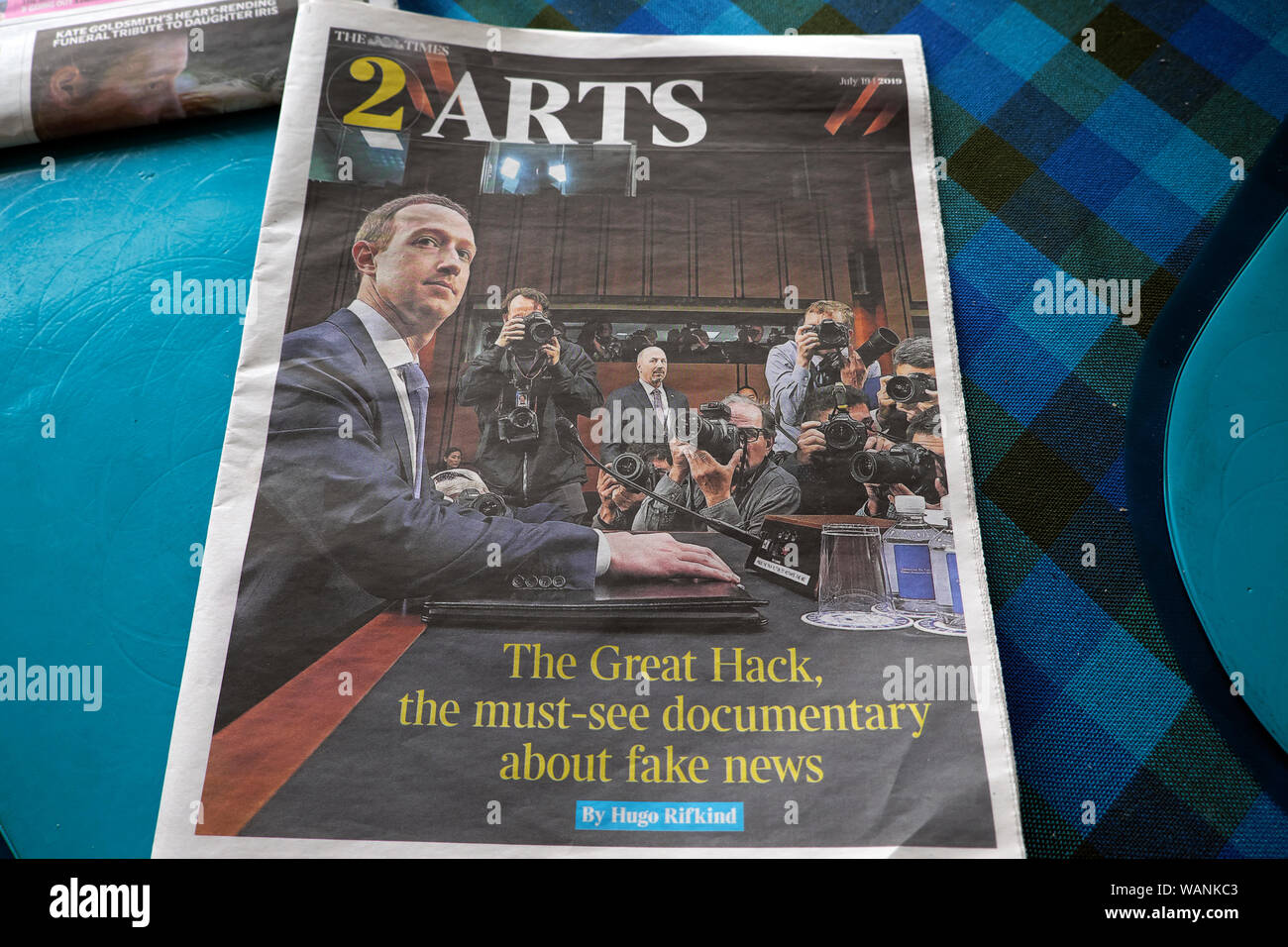 Mark Zuckerberg on the front page of The Times Arts section newspaper ...