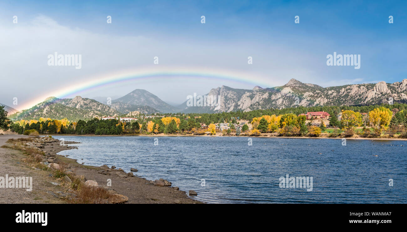 A rainbow forms over Lake Estes, The Stanley Hotel, Lake Estes 9-Hole ...