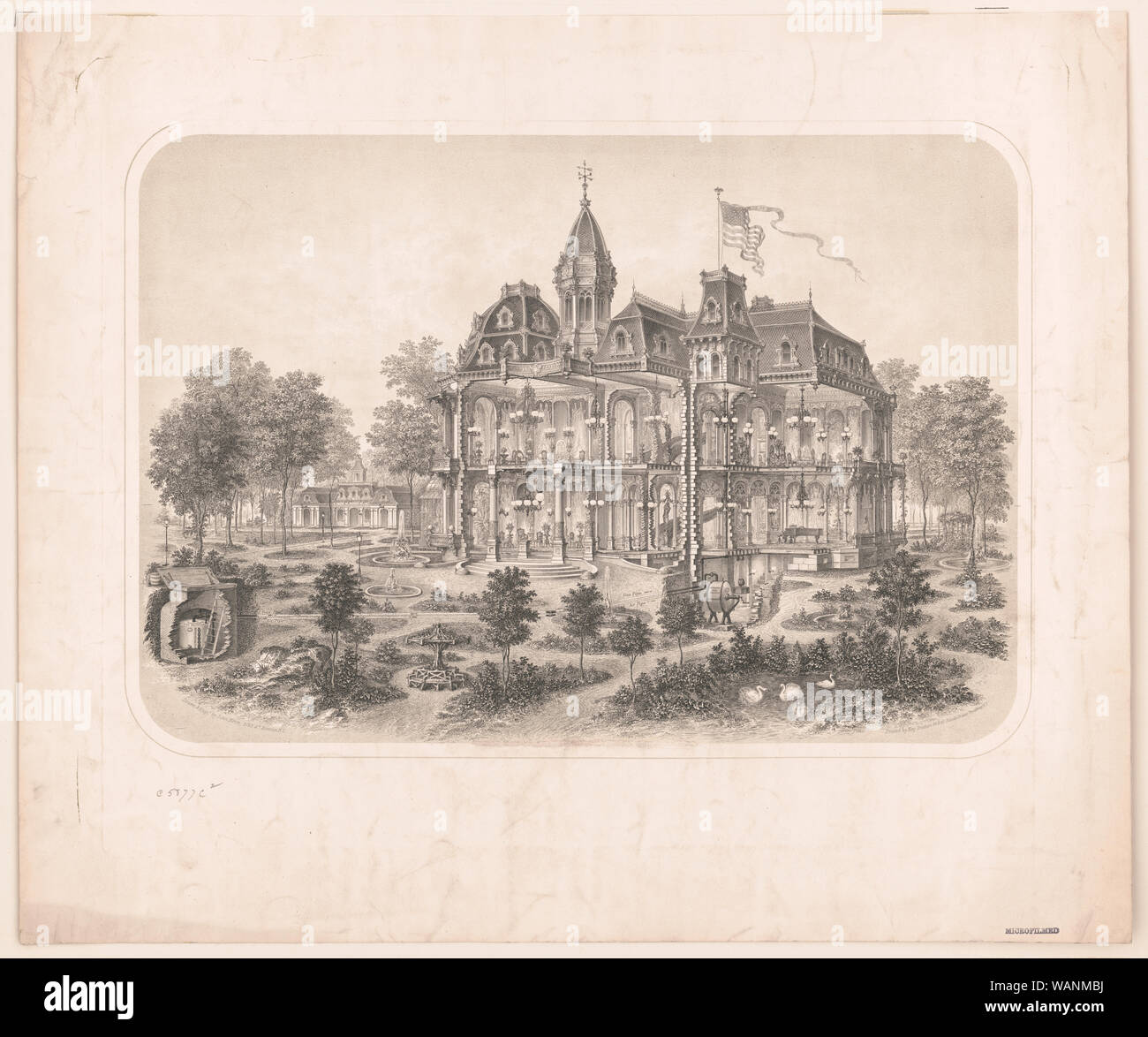 Cross-section of victorian mansion illustrating springfield gas machine ...