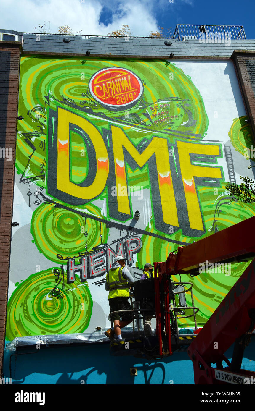 London, UK, 21 August 2019 Adverting mural for hemp and CBD infused rum ...