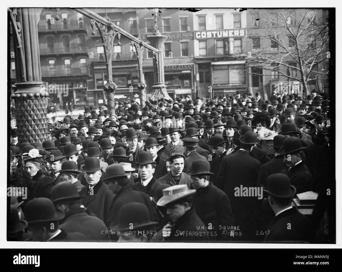 Crowd gathered by suffragettes in Union Sq., New York Stock Photo - Alamy