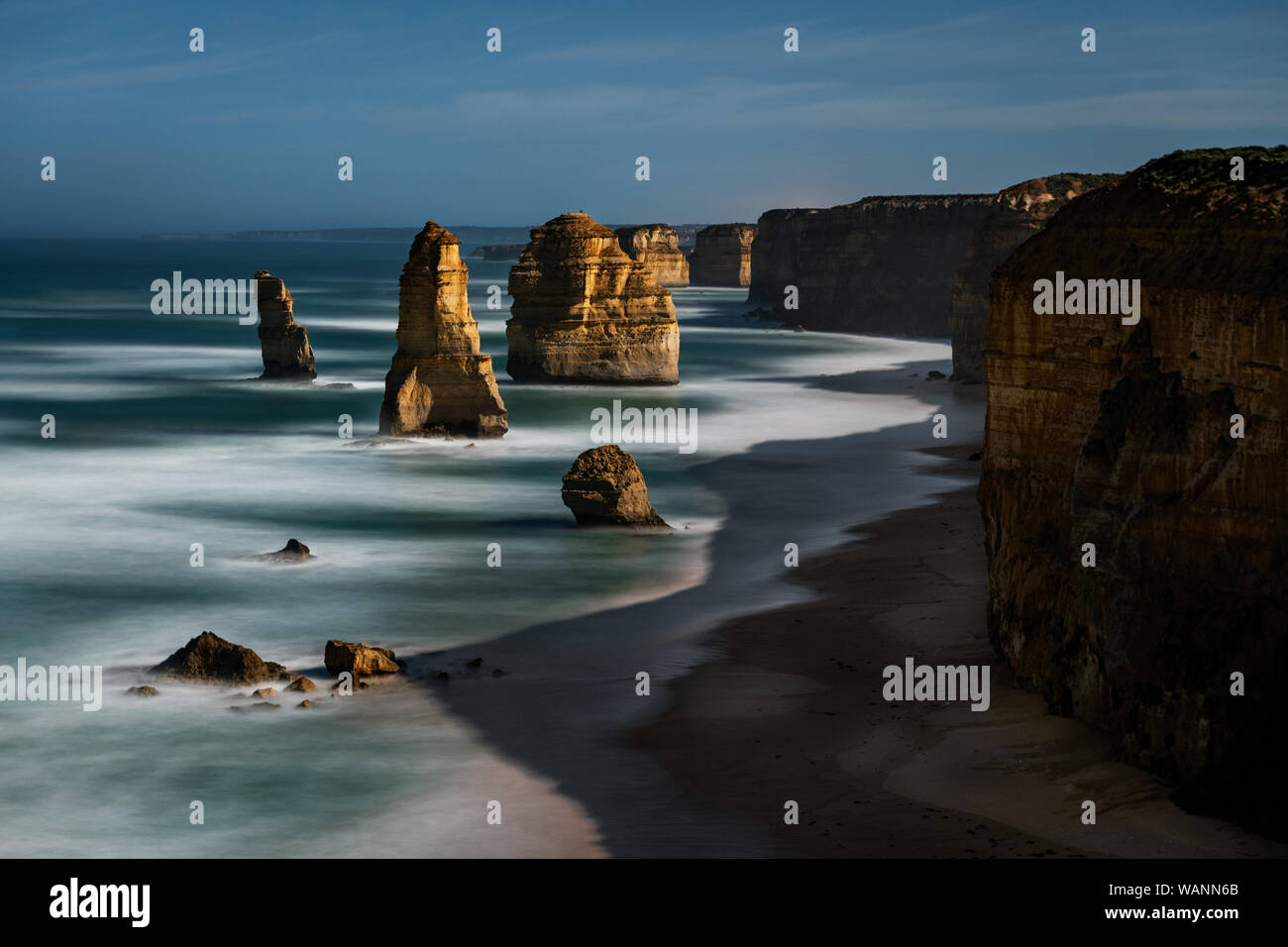 The famous Twelve Apostles under full moon in the middle of the night ...