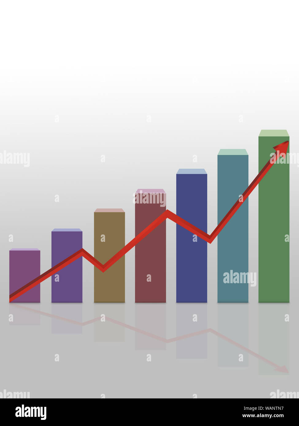Illustrated bar graph with an arrow above it Stock Photo - Alamy