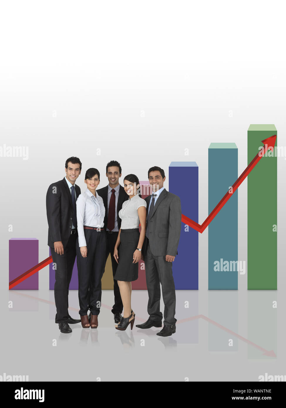 Business executives standing in front of bar graph rising upward Stock ...