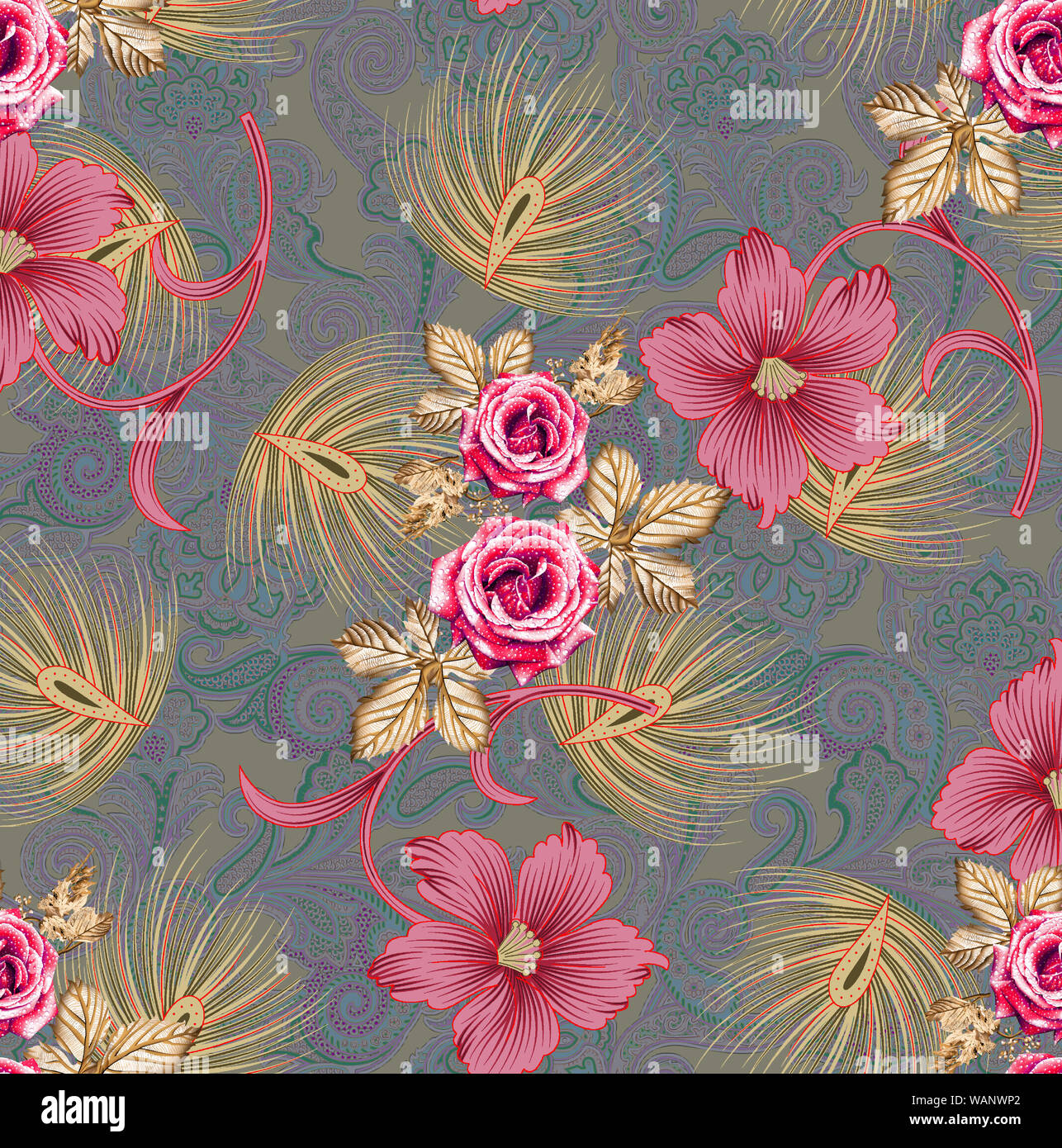 Cute Floral paisley pattern With Flowers Stock Photo - Alamy