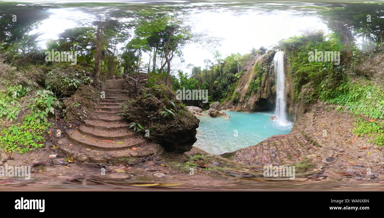 360VR: Inambakan waterfalls in a mountain gorge in the tropical jungle ...