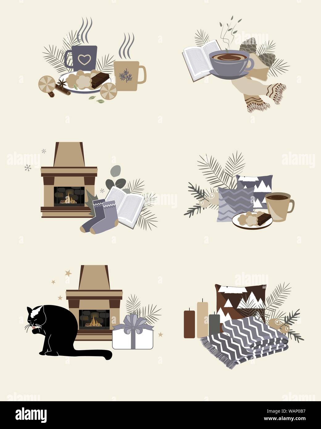 Cute vector illustration of autumn and winter hygge elements ...